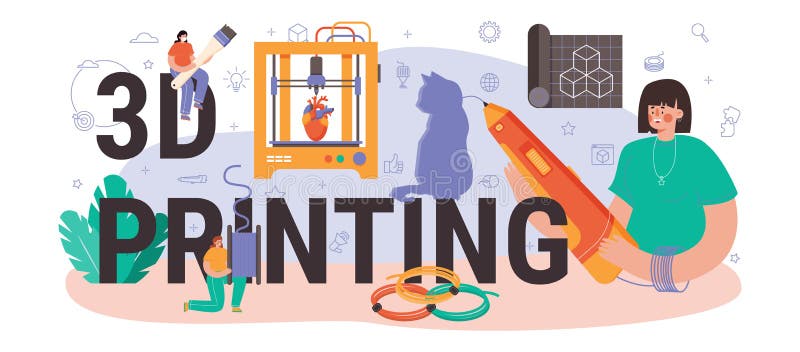 3D Printing Typographic Header. Digital Designer Drawing with ...