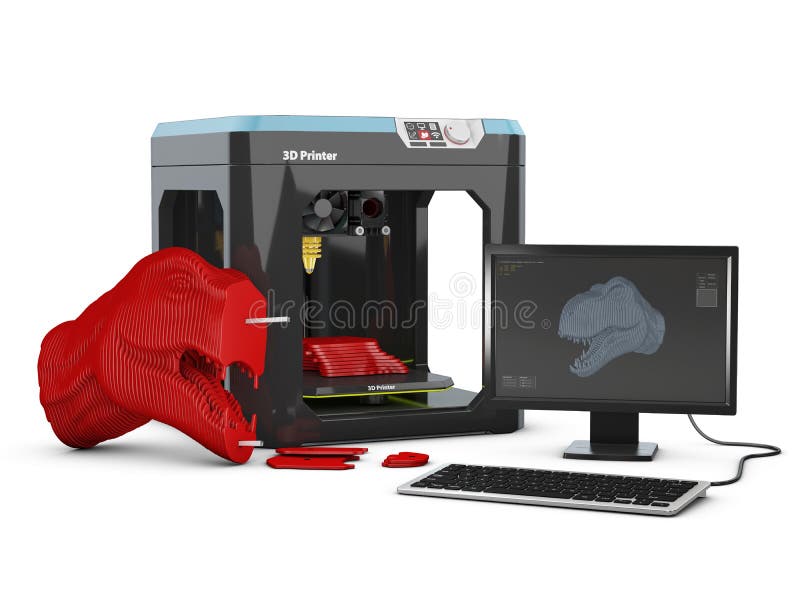 3D Product Design Software and 3D Printer. 3D Illustration. Stock ...