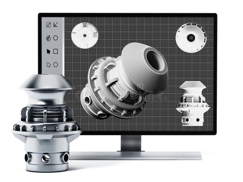 3D Product Design Software and Manufactured Product. 3D Illustration ...