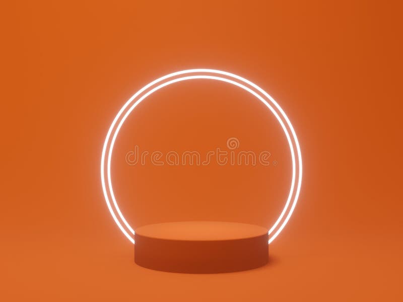 3D Product Stand. Orange Podium with White Neon Lights Stock ...