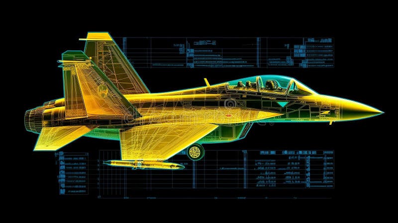 3D Projection of a Fighter Jet, Its Sleek Aerodynamic Form with Sharp ...