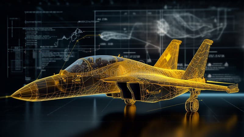 3D Projection of a Fighter Jet, Its Sleek Aerodynamic Form with Sharp ...