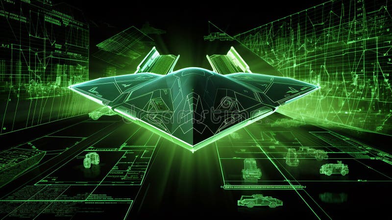 3D Projection of a Stealth Bomber, Sleek and Angular Design with Hidden ...