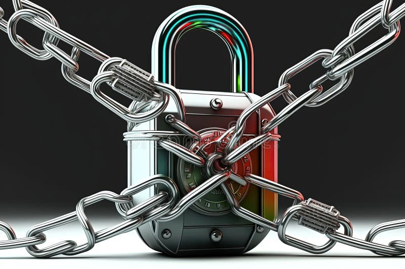 3d Protection Chain Lock Concept Security Stock Illustration ...