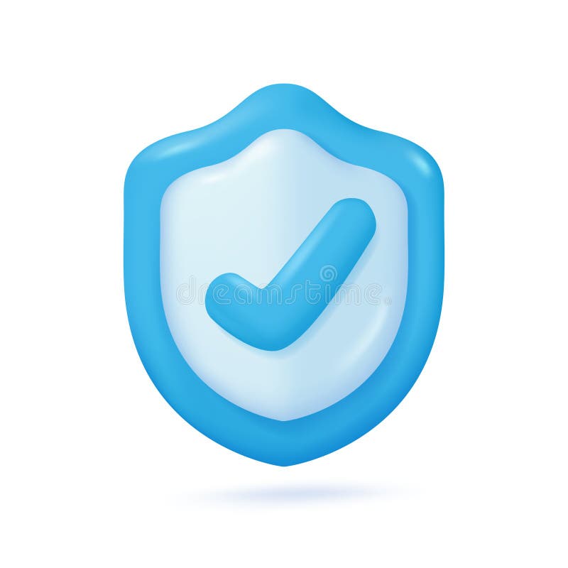 3D Protective Shield. Blue Check Mark on Shield. Concept of Hazard ...