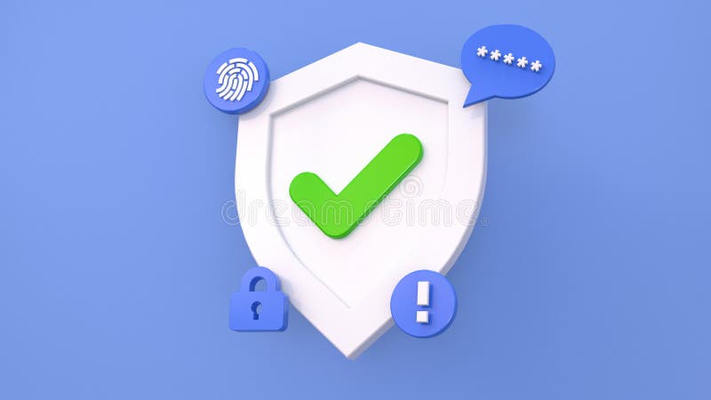 3d Protective White Shield with a Green Stripe on a Blue Background ...