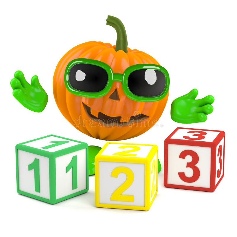 3d Pumpkin Man Learns To Count Stock Illustration - Illustration of ...