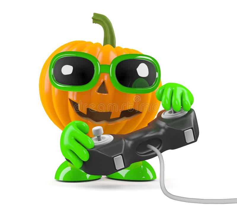 3d Pumpkin Man Plays a Videogame Stock Illustration - Illustration of ...