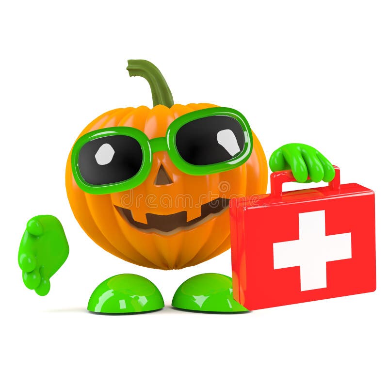 3d Pumpkin Man Supplies First Aid Stock Illustration - Illustration of ...
