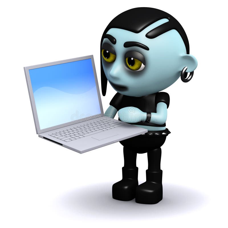 3d Punk Goth Has a New Laptop Stock Illustration - Illustration of ...