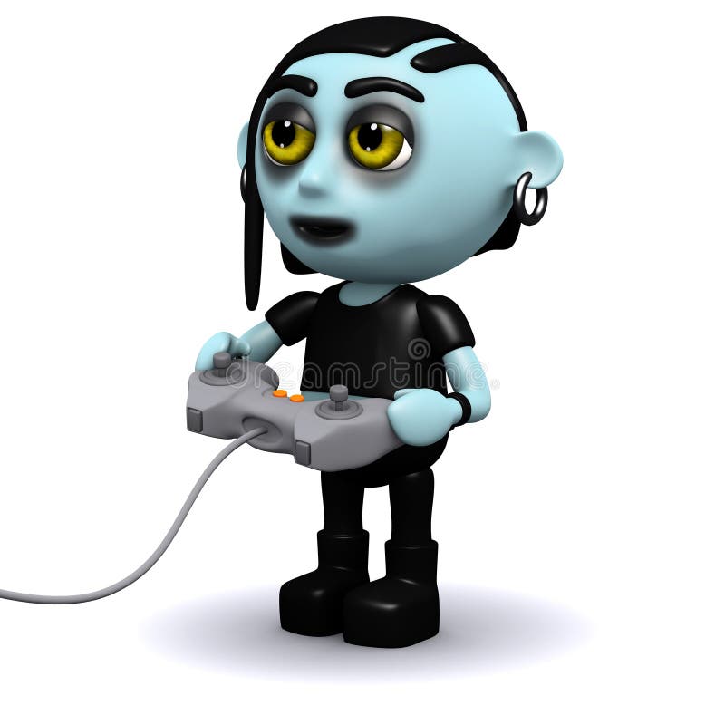 3d Punk Goth Plays a Videogame Stock Illustration - Illustration of ...
