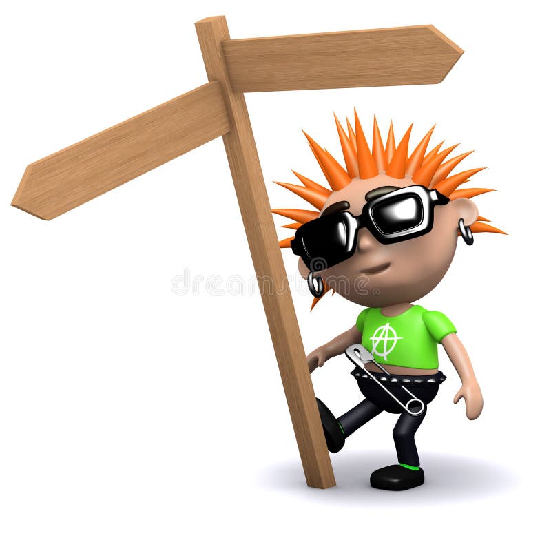 3d Punk kicks a road sign stock illustration. Illustration of hipster ...