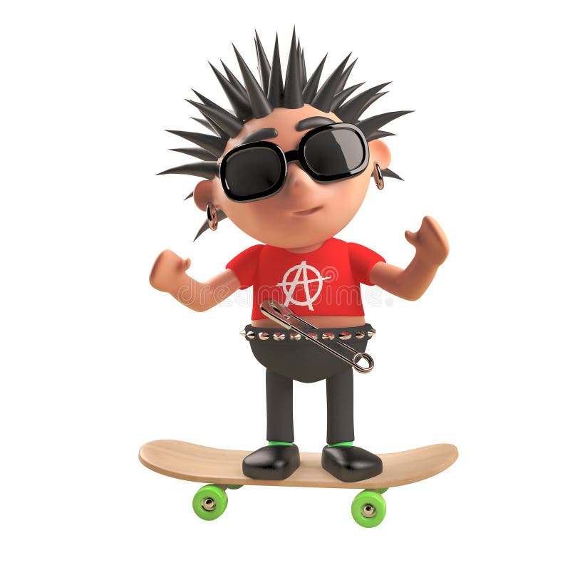 3d Punk Rock Cartoon Character Standing on a Skateboard, 3d ...