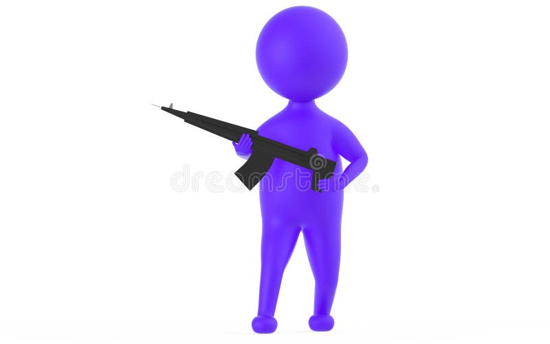 3d Purple Character Holding a Gun in His Hands Stock Illustration ...