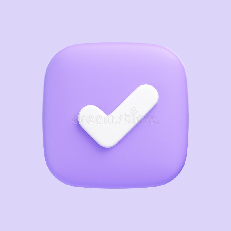 3D Purple Checkmark Icon on Square Button Stock Illustration ...