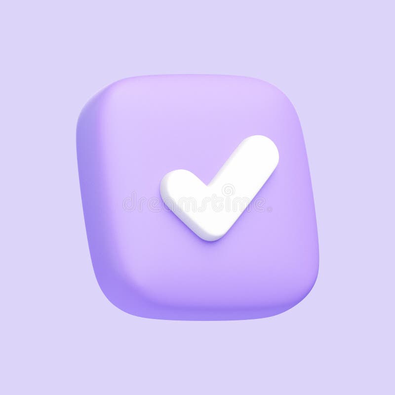 3D Purple Checkmark Icon on Square Button Stock Illustration ...