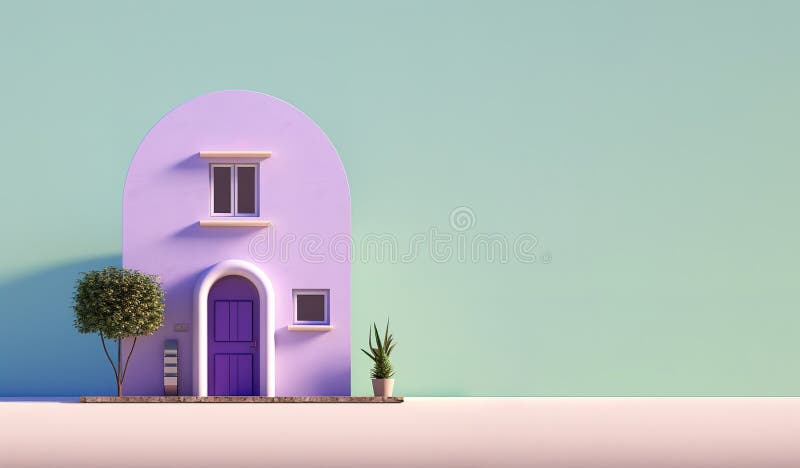 3D Purple Model of a Tiny Building, Minimalist Stock Illustration ...
