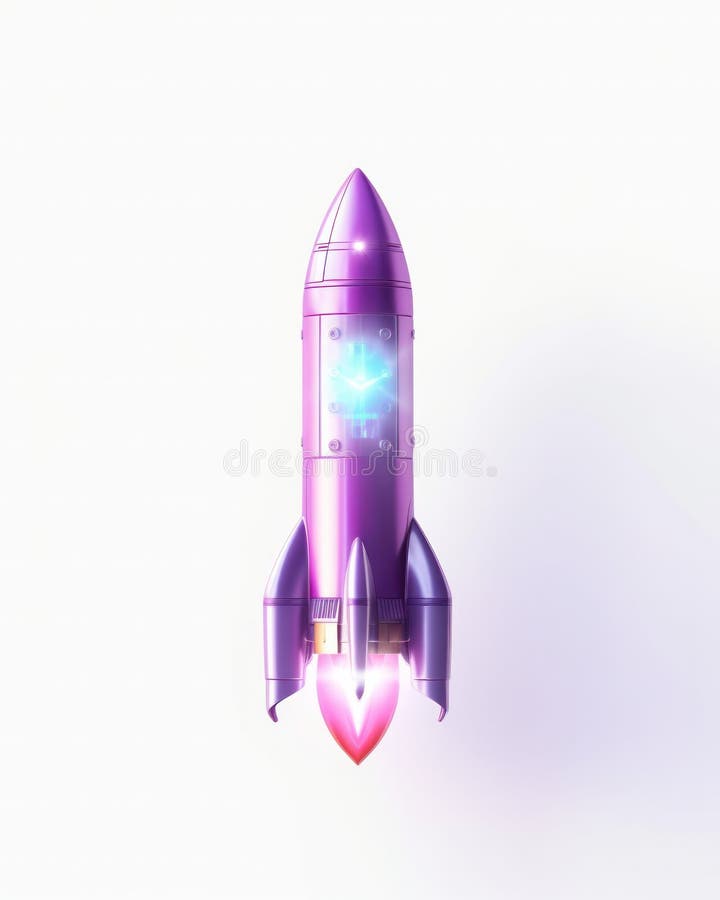 3D Purple Rocket with Fire Isolated on White Background. Generative AI ...