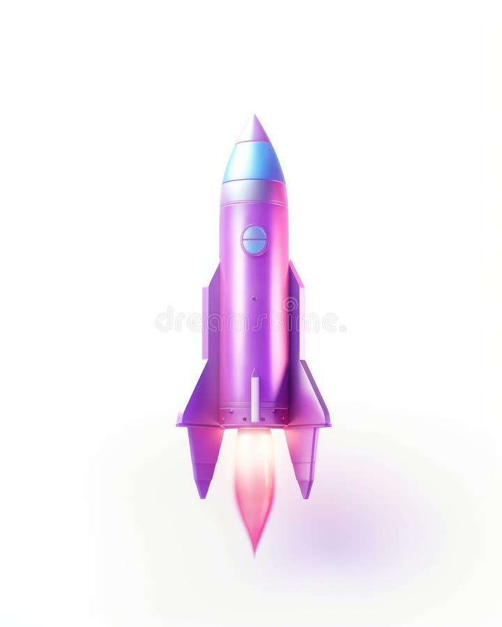 3D Purple Rocket with Fire Isolated on White Background. Generative AI ...