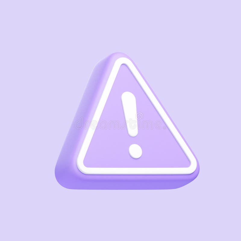 3D Purple Warning Icon with Exclamation Mark Stock Illustration ...