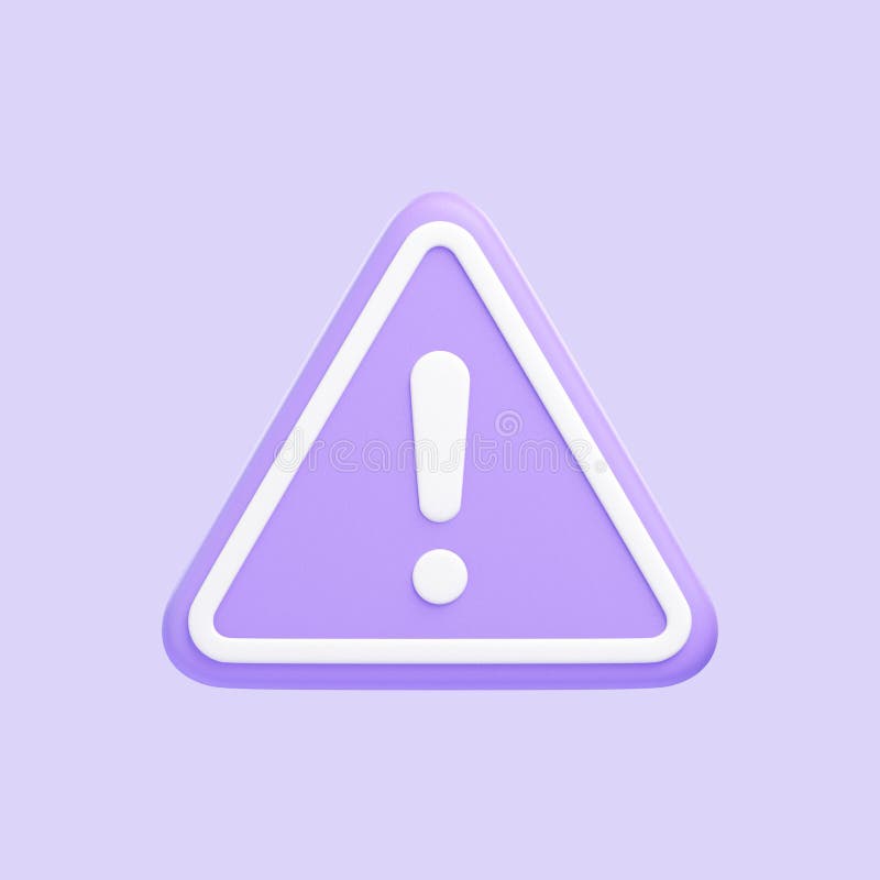 3D Purple Warning Icon with Exclamation Mark Stock Illustration ...