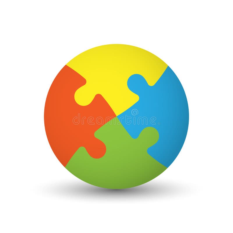 3D Puzzle Ball Of Four Pieces In Four Colors Stock Vector ...