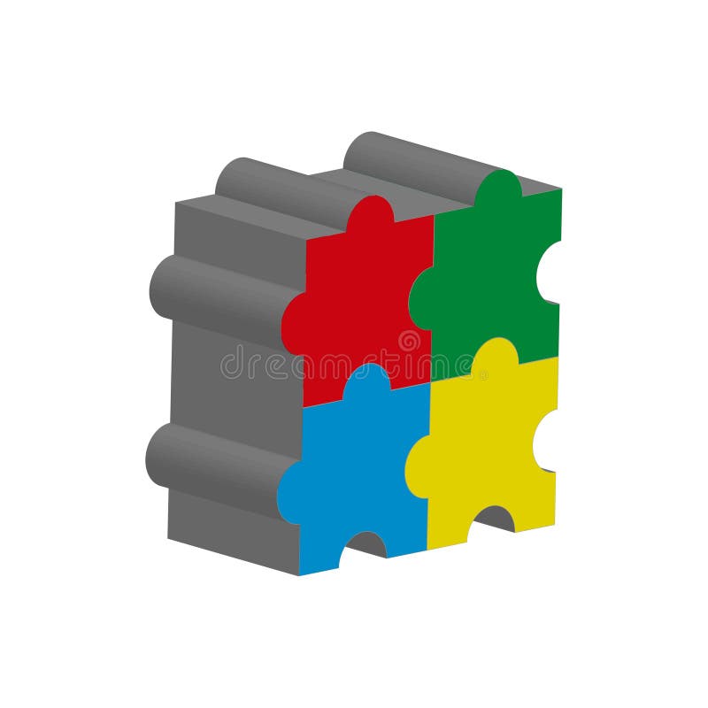 3D Puzzle Block. Colorful Interlocking Pieces. Abstract Geometric Shape ...
