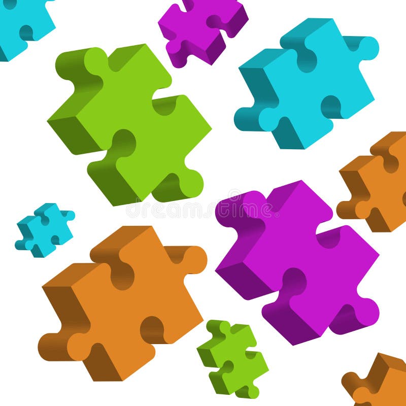 3D Puzzle Elements on White Background, Randomly Scattered Stock ...
