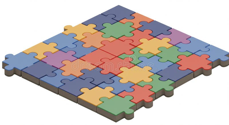 A 3D Puzzle Layout Featuring Interlocking Pieces in an Array of Colors ...