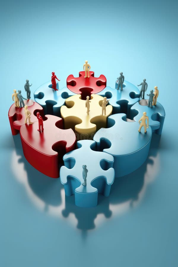 3d Puzzle Pieces Forming a Teamwork Symbol Stock Illustration ...