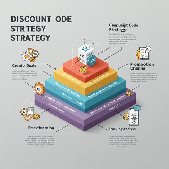3D Pyramid Chart Illustrating a "Discount Code Strategy." Each Layer Represents Stock ...