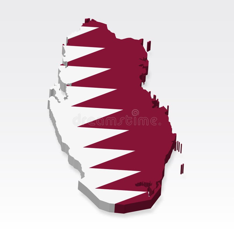 3D Qatar Map with Flag. Three Dimensional Map of Qatar with Shadow ...