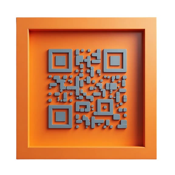 3D QR Code Icon Orange Frame Gray Plastic White Background Stock ...