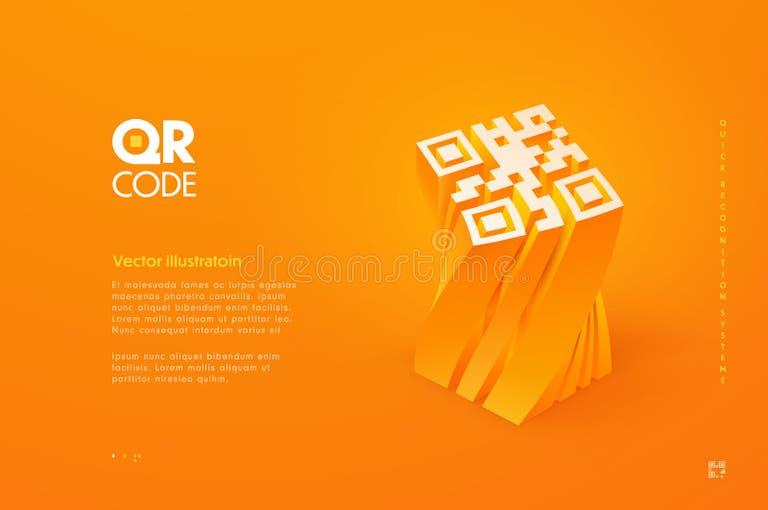 3d Qr Code Vector Illustration. Three Dimensional Barcode on the Orange ...