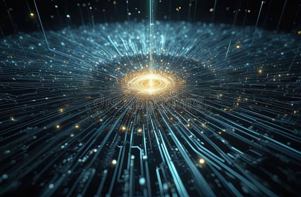 3D Quantum Computing Concept, Abstract Digital Particles. Tech Industry ...