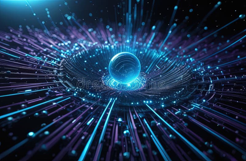 3D Quantum Computing Concept, Abstract Digital Particles. Tech Industry ...