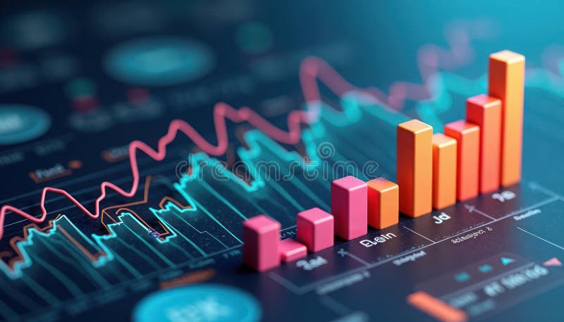 3D Quarterly Profit Margin Chart Shows Positive Growth. Colorful Bars ...