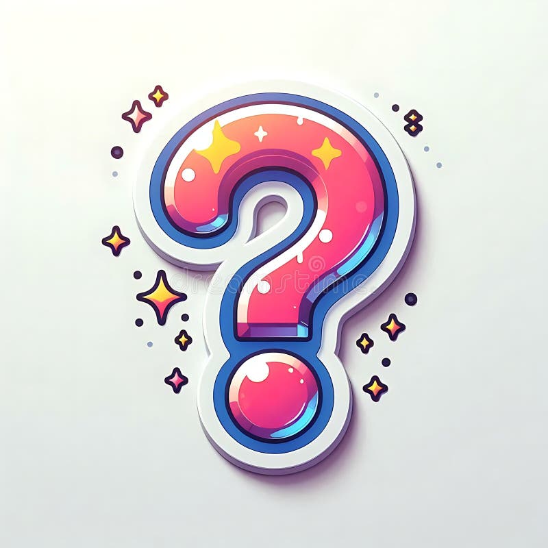 3D Question Mark Sticker Surrounded by Stars. Isolated on White ...