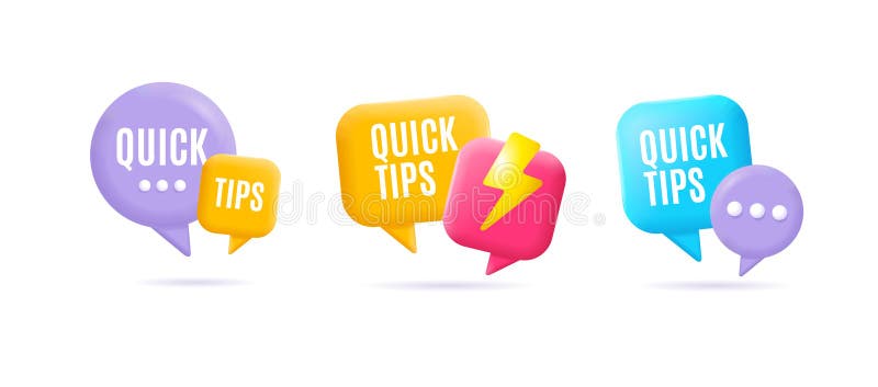 3d Quick Tips Banners Labels Set Solution Concept Cartoon Style. Vector ...