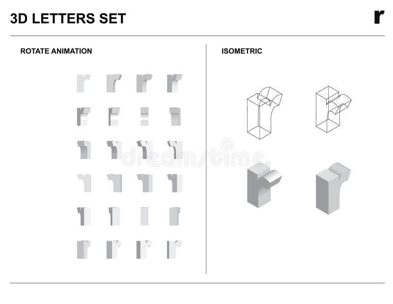 3d R Alphabet Letters Set Animate Isometric Wireframe Vector Stock ...