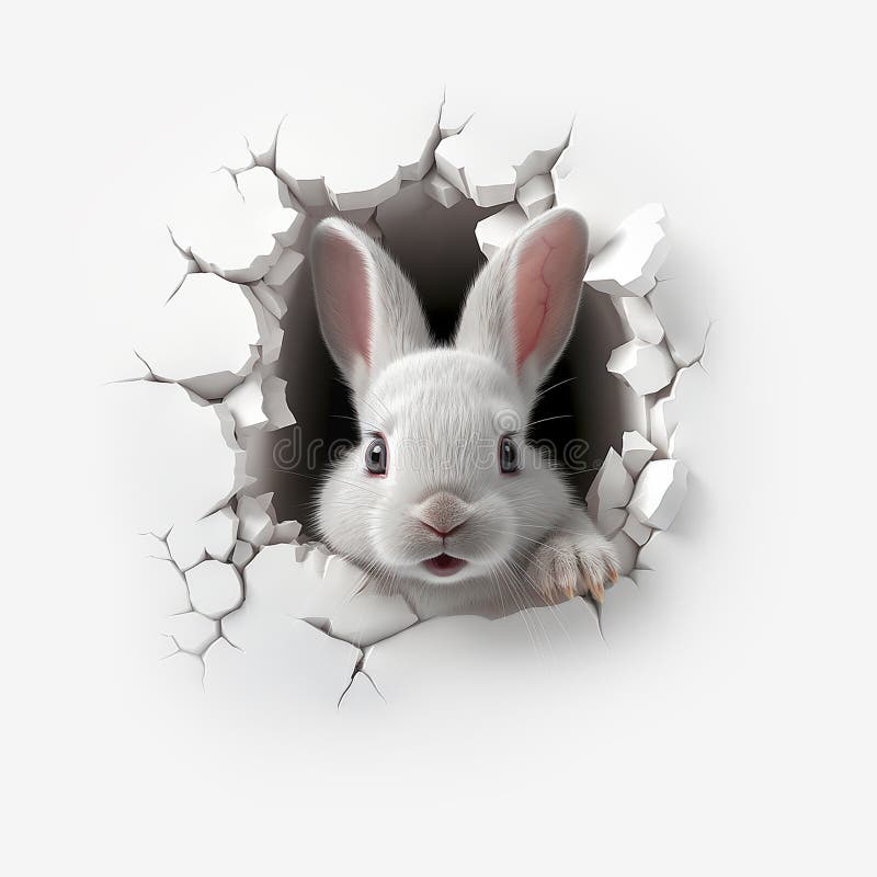 3D a Rabbit Pokes Its Head Out of a Smooth Wall Stock Illustration ...