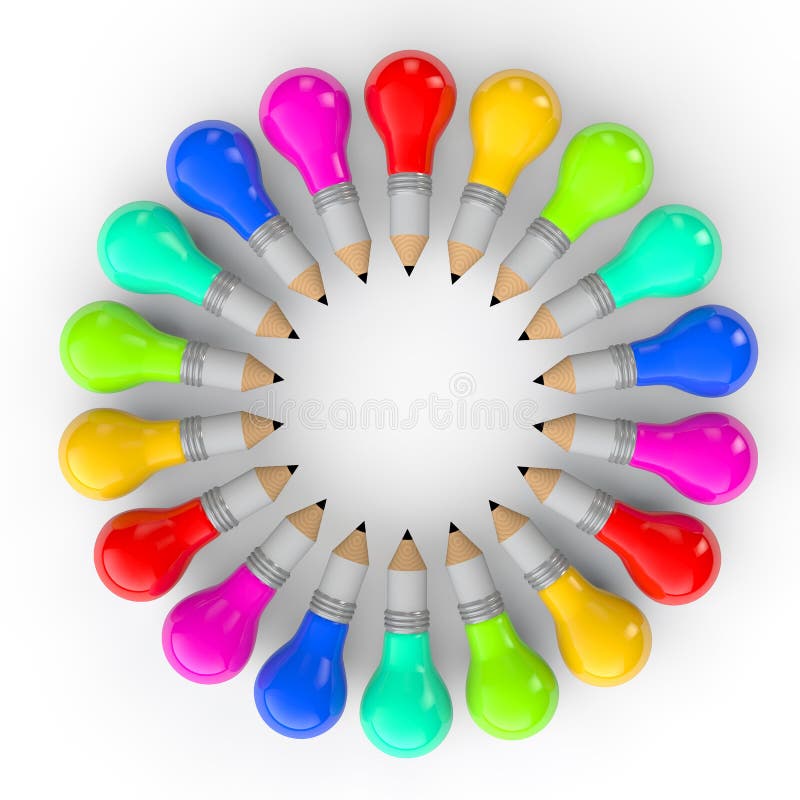 3d Rainbow Color Light Bulbs in Circular Arrangement Stock Illustration ...