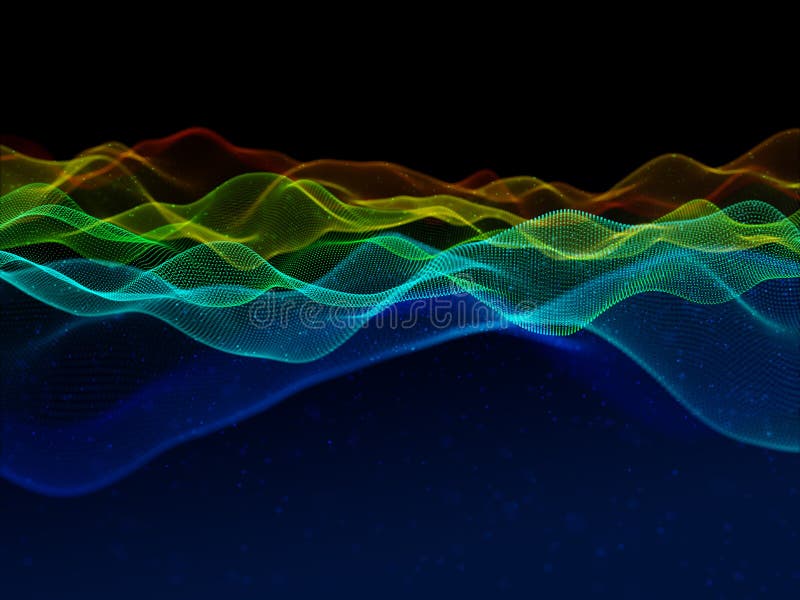 3D Rainbow Coloured Flowing Particle Waves Stock Illustration ...
