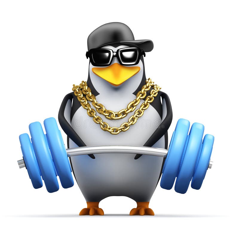 3d Rapper Penguin Lifts Weights Stock Illustration - Illustration of ...