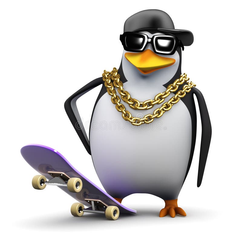3d Rapper Penguin Ready To Skate Stock Illustration - Illustration of ...
