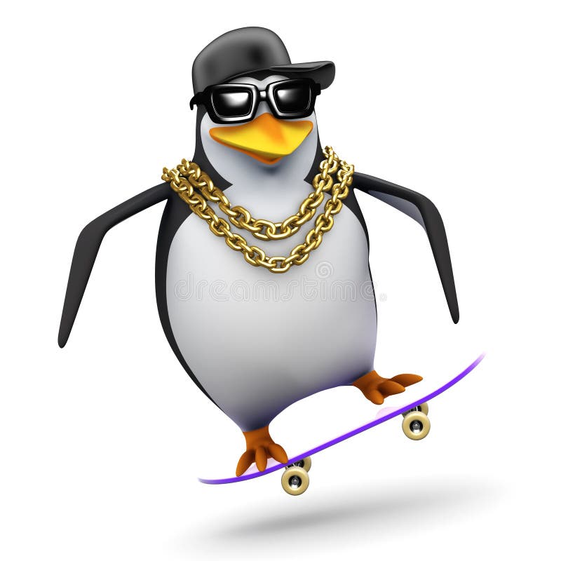 3d Rapper Penguin on a Skateboard Stock Illustration - Illustration of ...