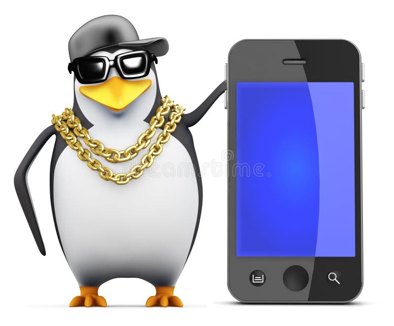 3d Rapper Penguin with Smartphone Stock Illustration - Illustration of ...