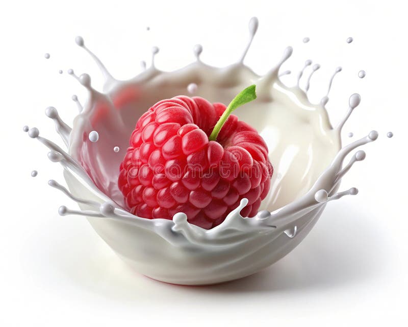 3D Raspberry and Milk Splash on a White Background Stock Photo - Image ...