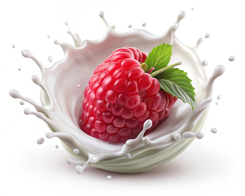 3D Raspberry and Milk Splash on a White Background Stock Photo - Image ...