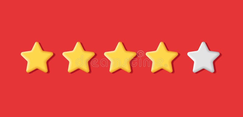 3d Rating Stars Elements, Four Out of Five Golden Stars on Red Backdrop ...